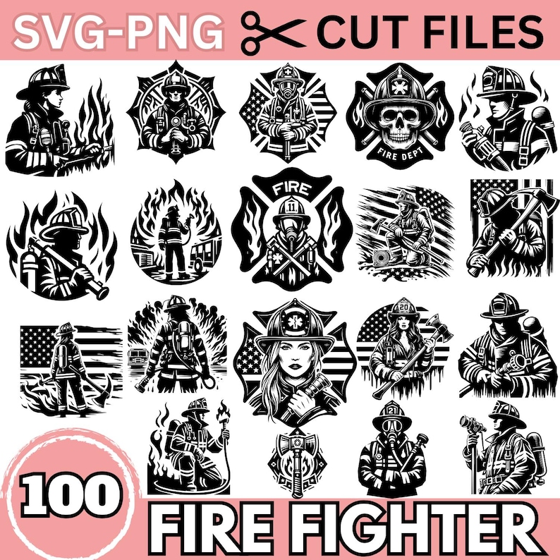 Firefighter SVG PNG Cut Files, Firefighter Clipart Bundle, Fire Dept ...