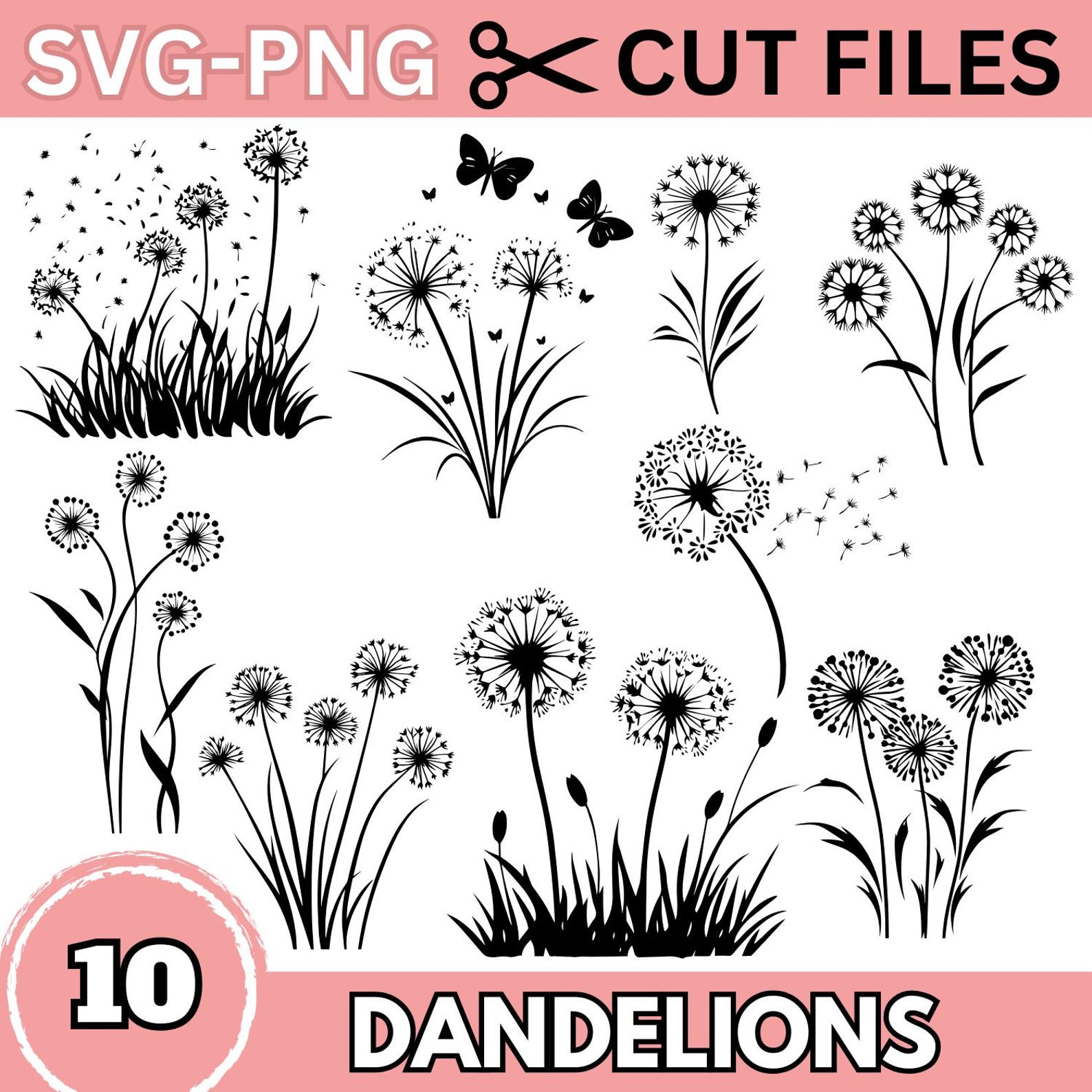 Dandelion SVG Cut Files Bundle | 10 PNG Designs for Cricut Silhouette ...