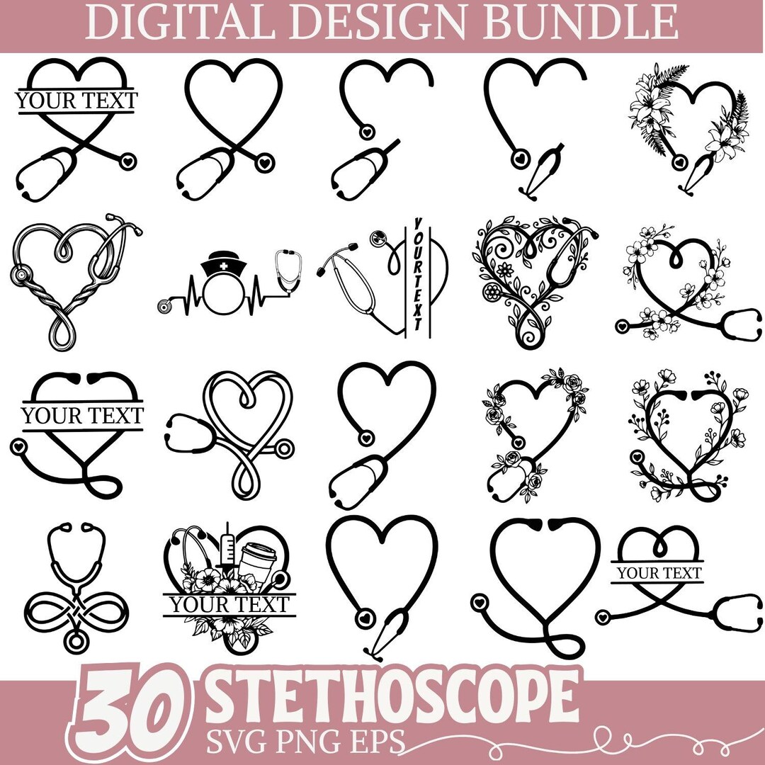 Stethoscope Heart SVG Bundle Medical Nurse Clipart Floral Stethoscope ...