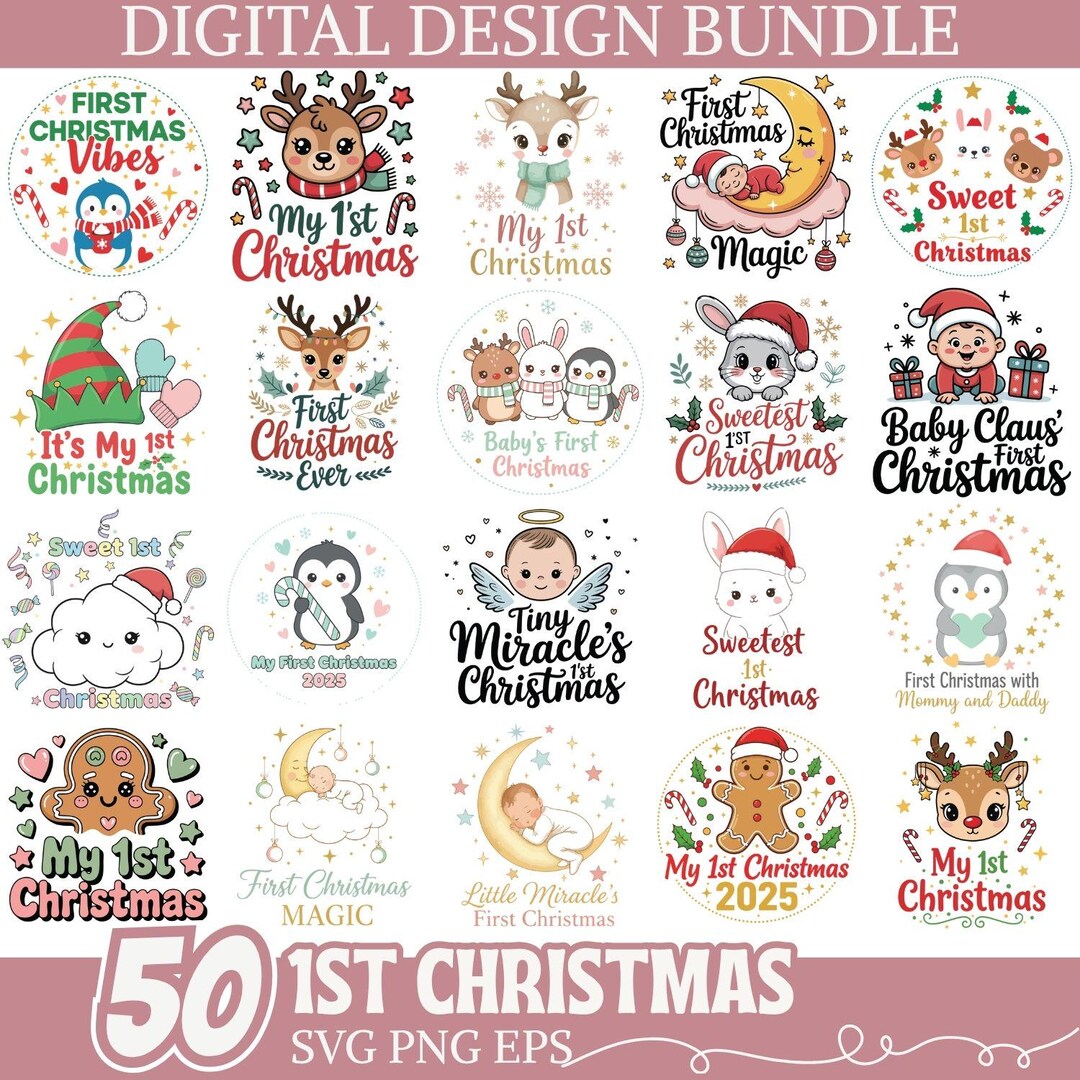 Baby’s First Christmas SVG Bundle | 50 Cute Christmas Baby Clipart ...