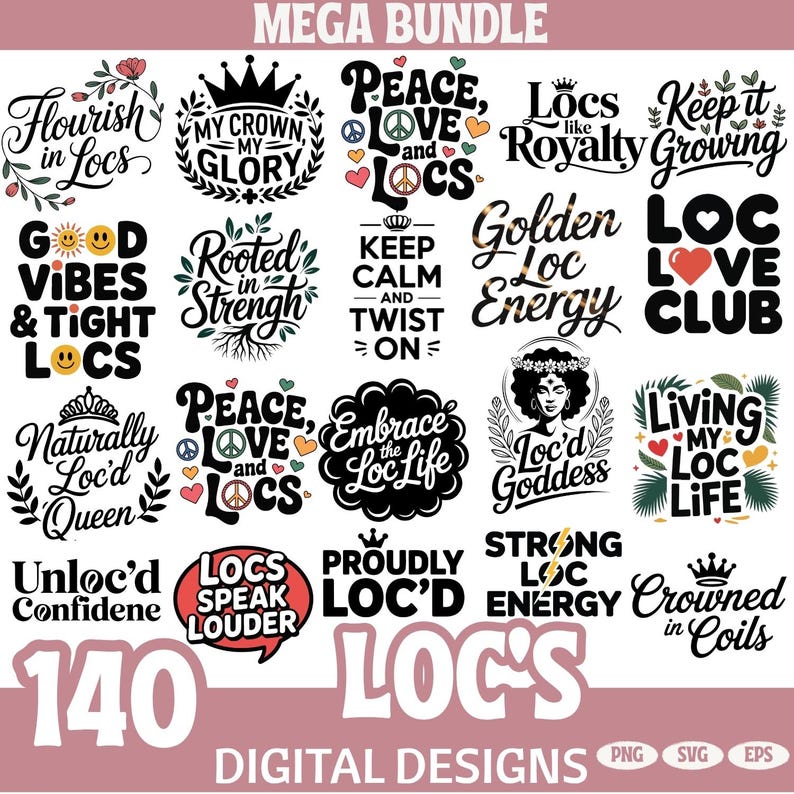 Locs SVG Mega Bundle for Cricut and Silhouette | 140 PNG SVG Eps ...