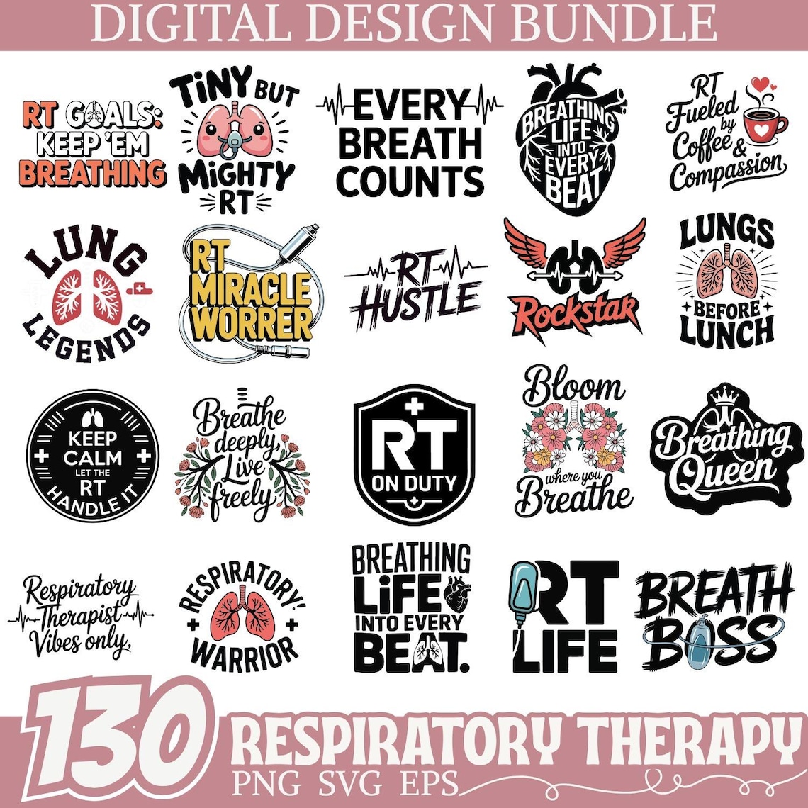 Respiratory Therapy SVG Bundle 130 Designs for Respiratory Therapist ...