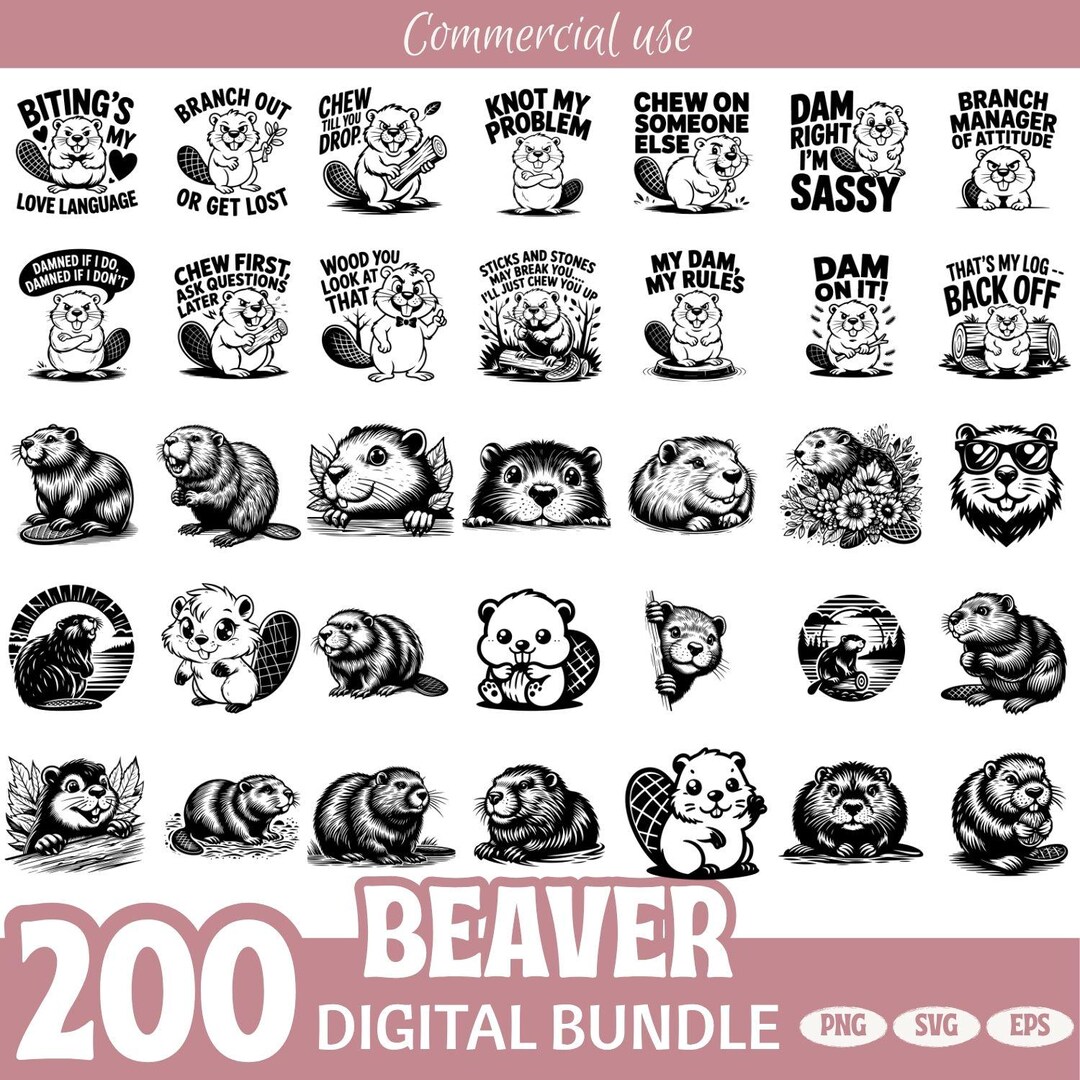 Funny Beaver SVG Bundle | 200 Beaver Clipart Designs | Cute Beaver PNG ...