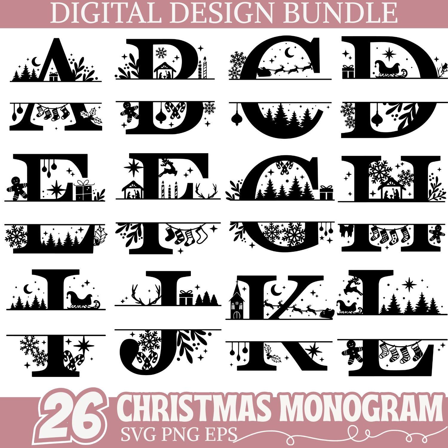 Christmas Monogram Alphabet Bundle SVG With Festive Letter Designs ...