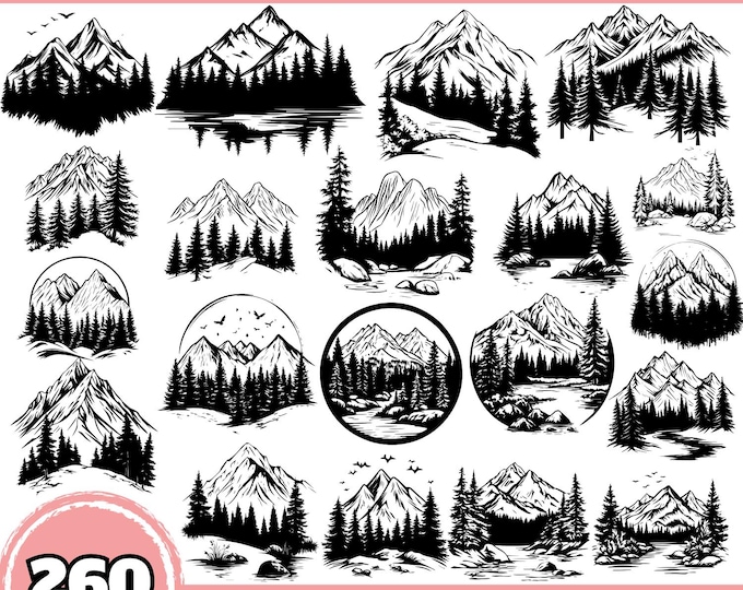 Mountain Animal SVG, Woodland Scene, Forest Landscape Vector, Nature ...