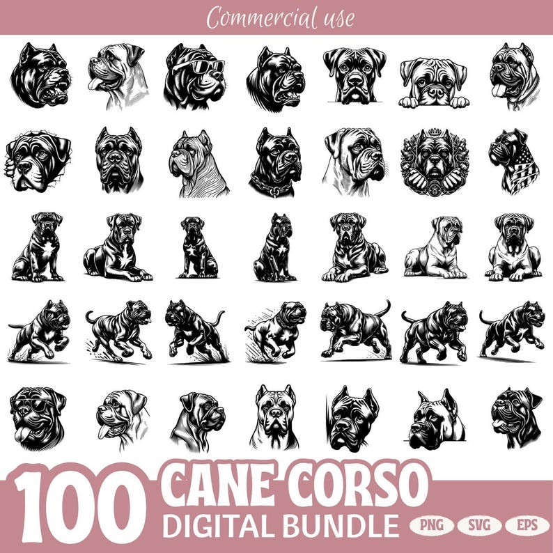 Cane Corso SVG PNG Bundle | 100 Cane Corso Dog Clipart Files | Cane ...