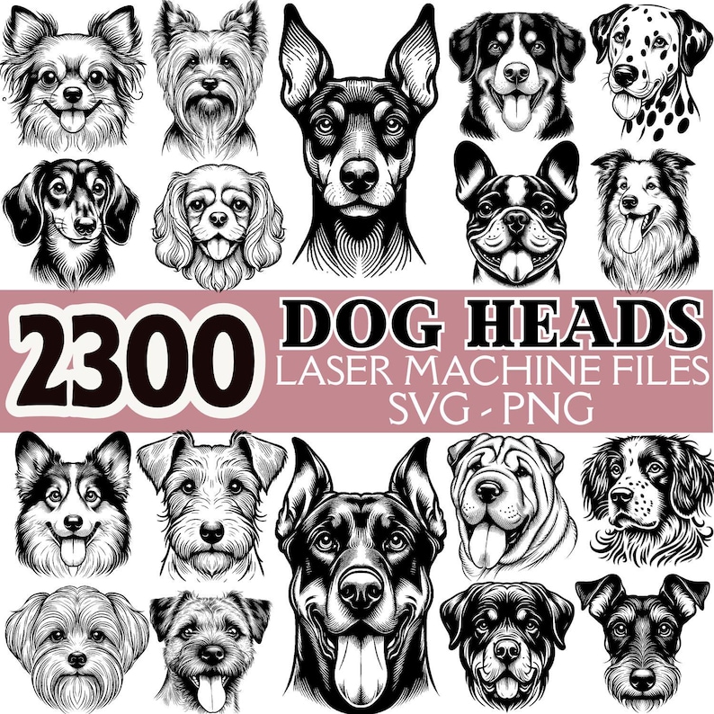 Dog Head SVG Bundle for Laser Cutting, Engraving and Cricut, Detailed ...