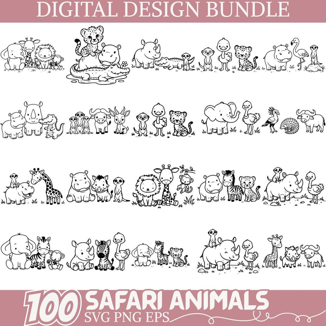 Safari Animals SVG Bundle, Cute Jungle Baby Animals SVG PNG Eps ...