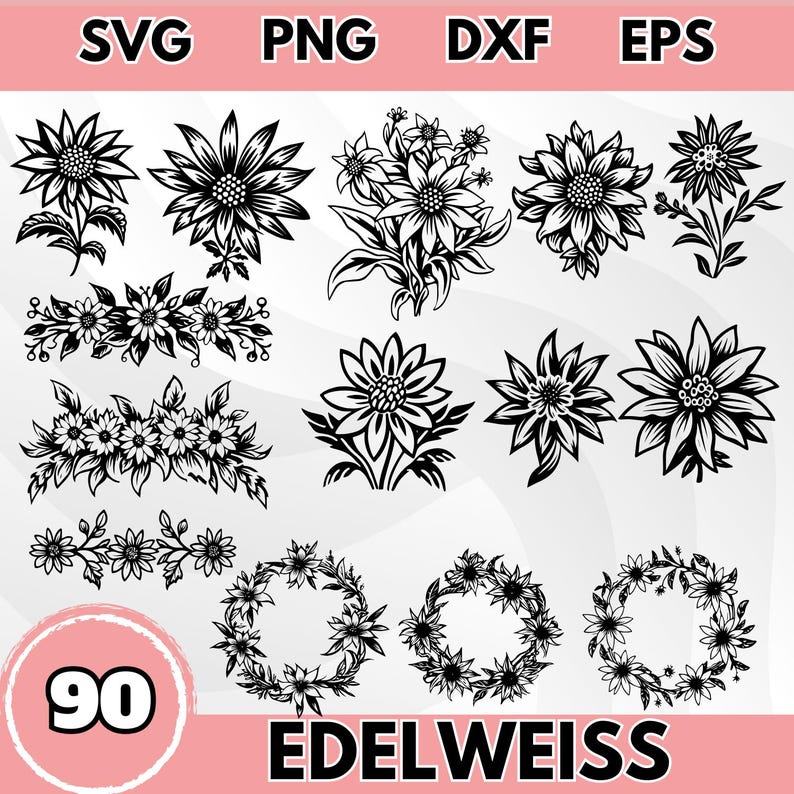 Edelweiss SVG Bundle, Floral Edelweiss Clipart, Alpine Flower Cut Files ...