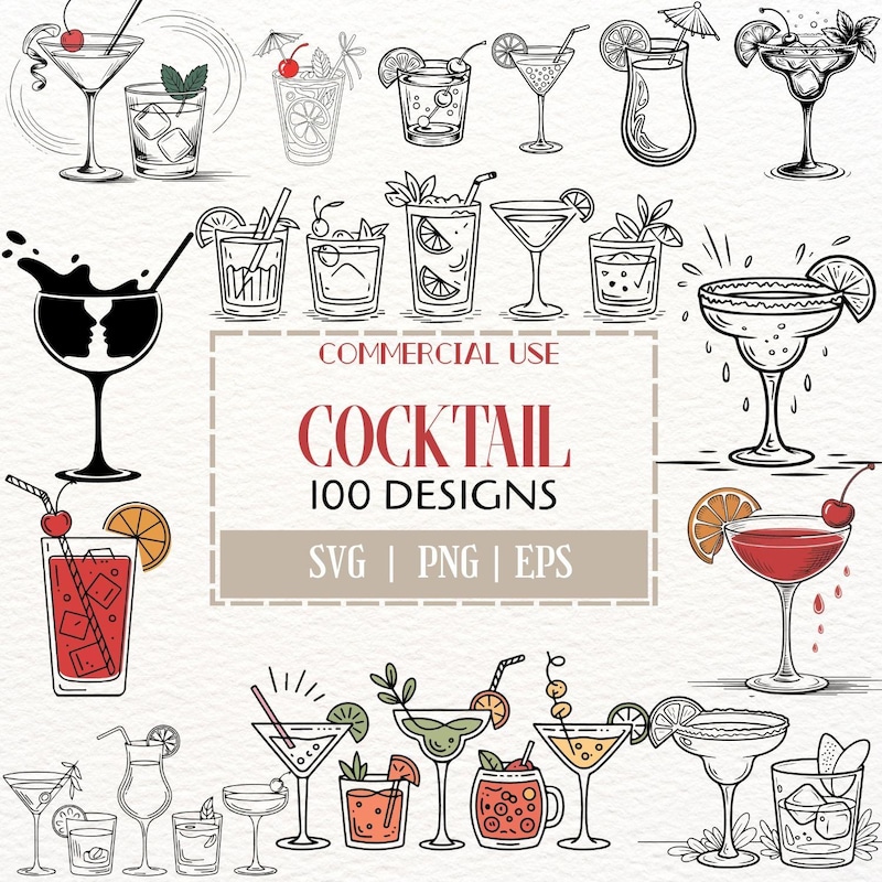 Cocktail Line Art - Etsy
