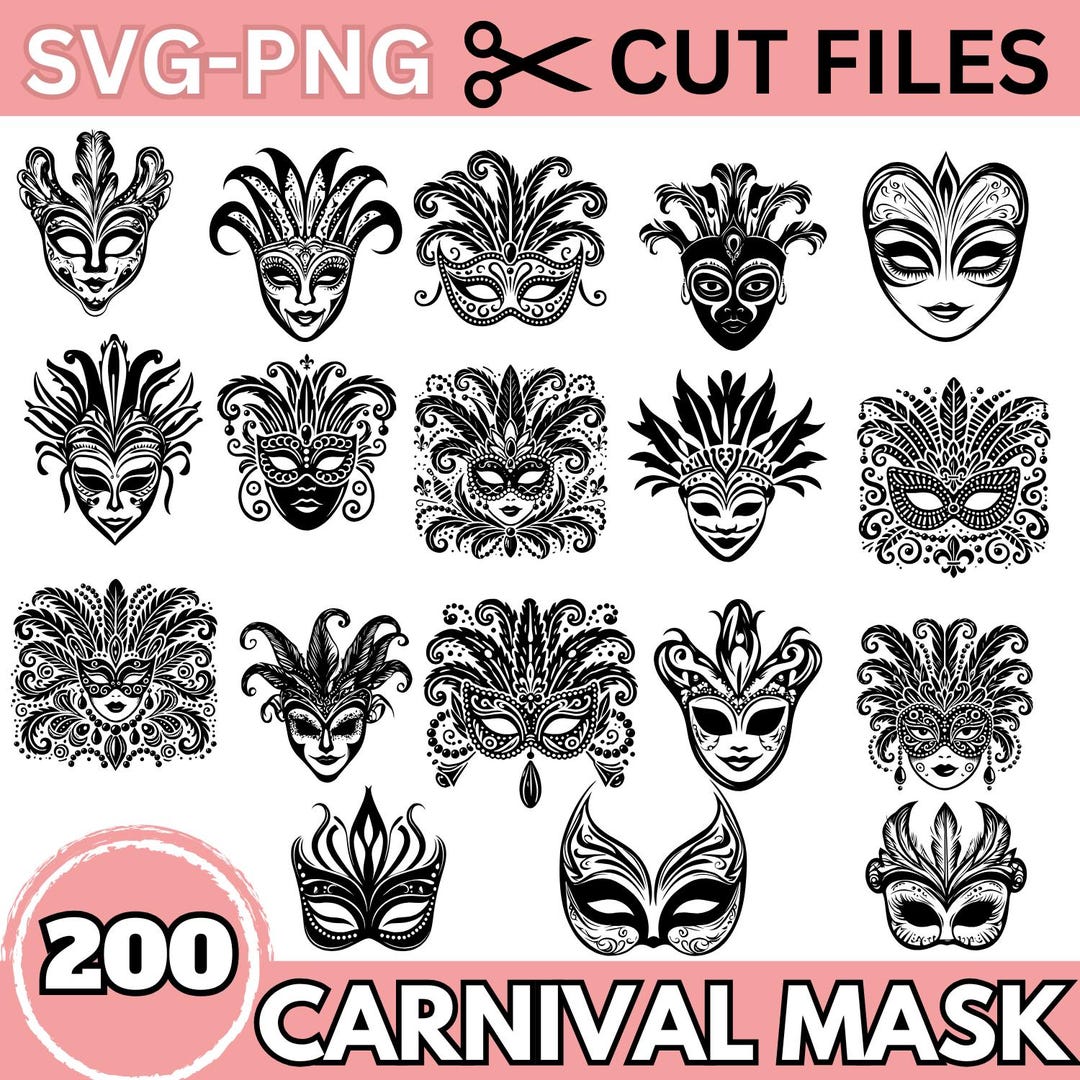 Carnival Mask SVG PNG Cut Files | Masquerade Mask Digital Designs ...