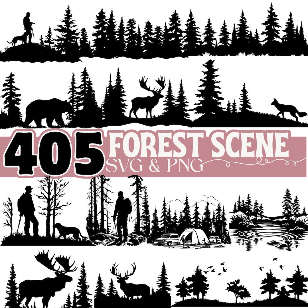 Forest Scene SVG Bundle, Wildlife Silhouette SVG PNG, Camping Hunter ...