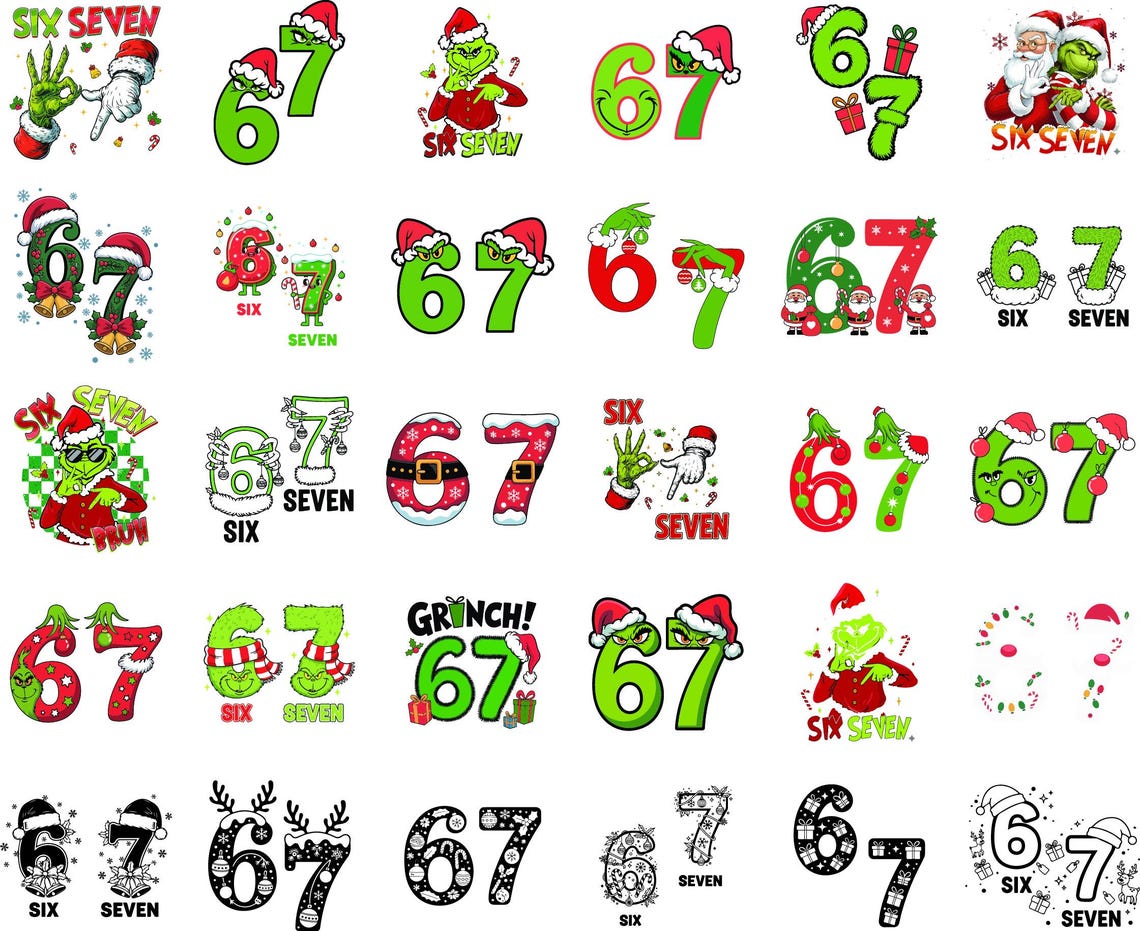 Christmas 67 SVG Bundle Funny Grinch Santa Hat PNG, Xmas Number 67 ...