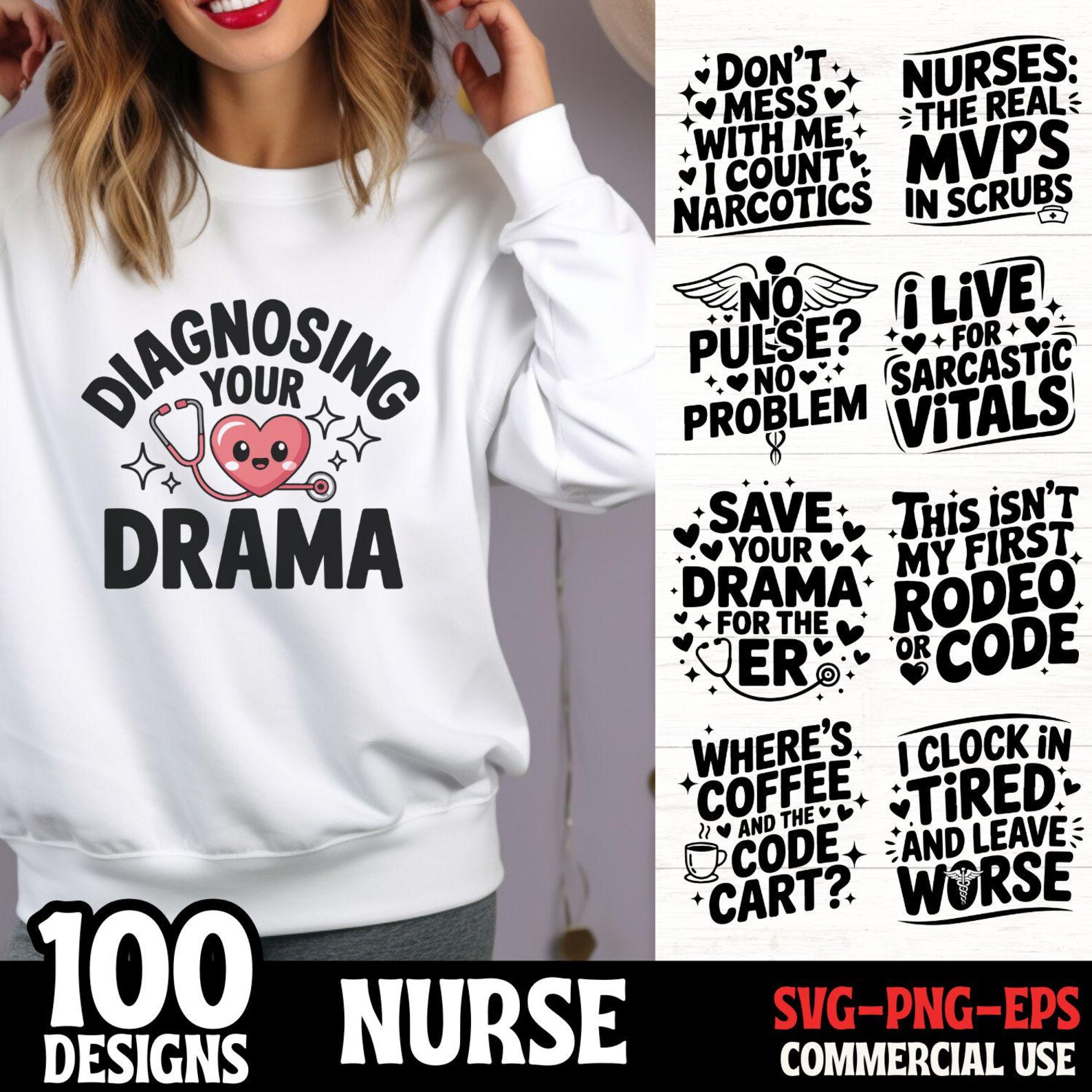 Funny Nurse Svg Bundle for Cricut – 100 Sarcastic Nursing Quotes Png ...