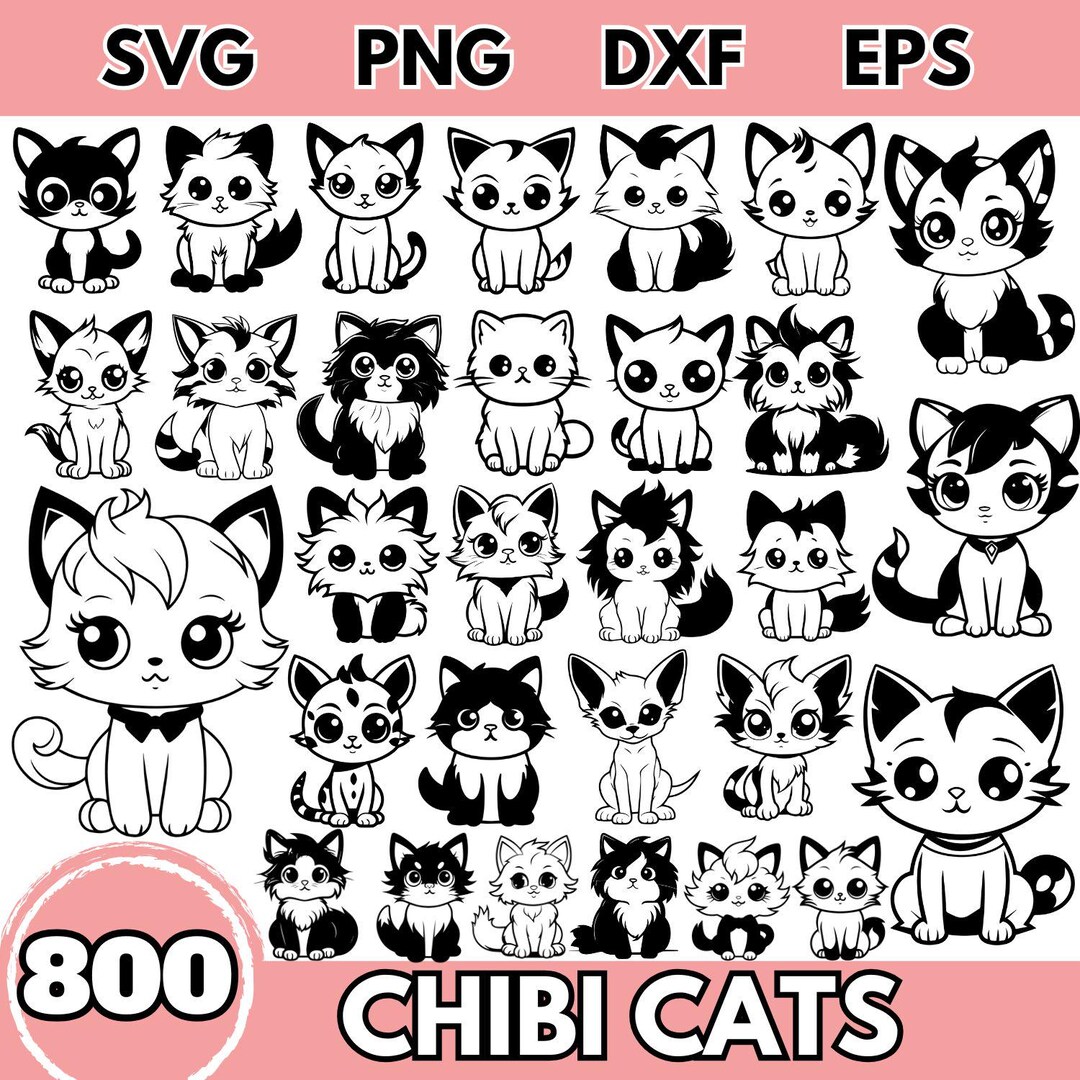 800 Chibi Cat SVG Bundle – Cute Kawaii Cat Designs for Cricut ...