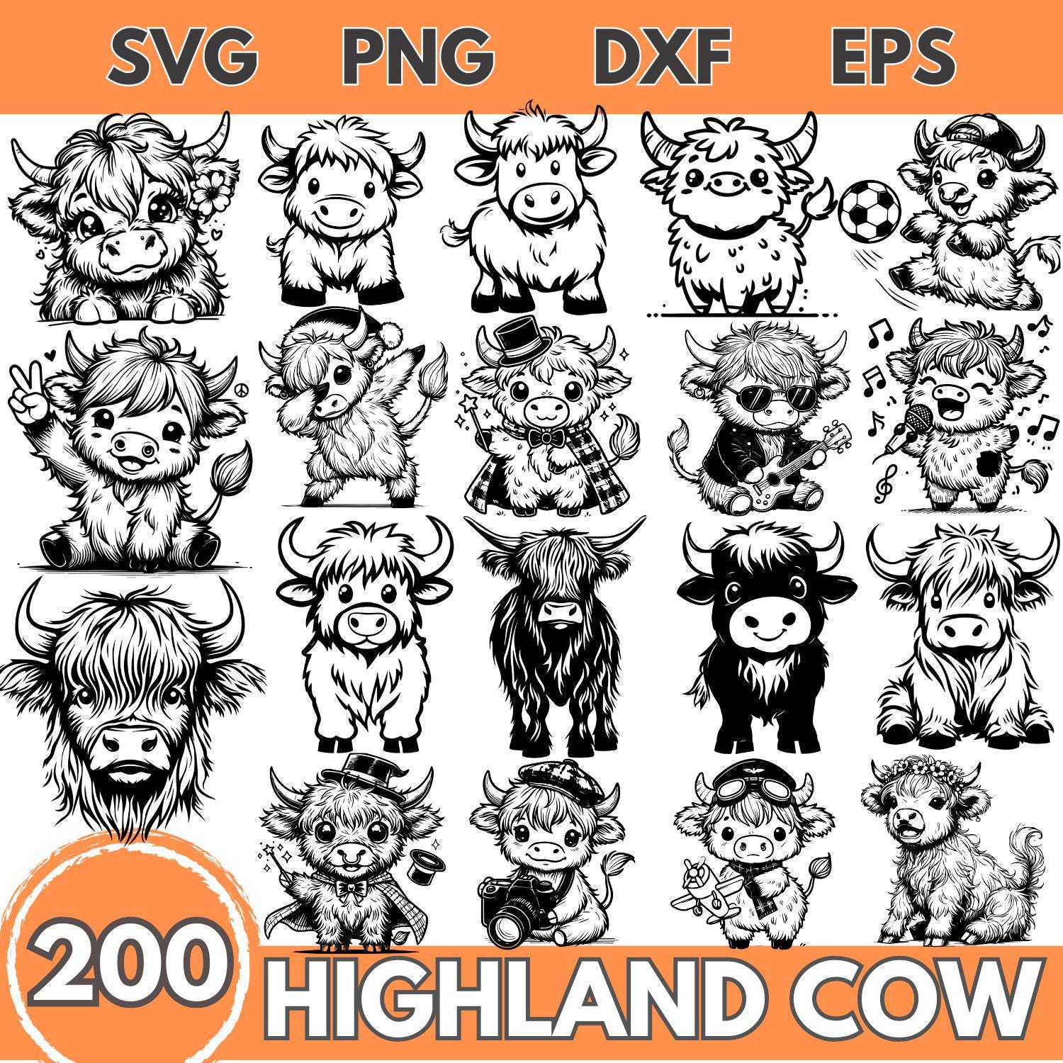 Highland Cow SVG Bundle | Cute Cow Clipart | Farm Animal Png | Cartoon ...