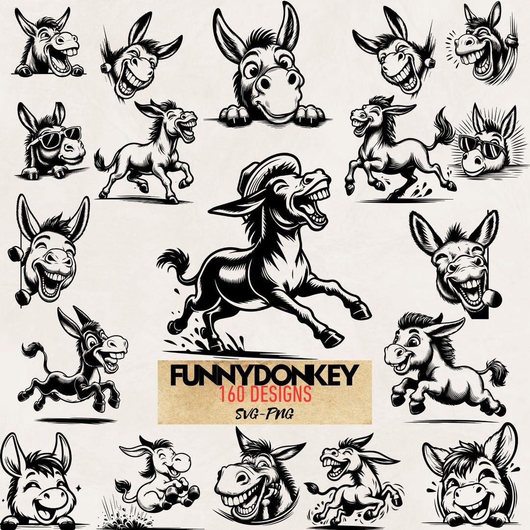 Funny Donkey SVG Bundle - Cartoon Donkey Clipart for Cricut, DIY Crafts ...