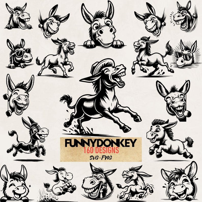 Funny Donkey SVG Bundle - Cartoon Donkey Clipart for Cricut, DIY Crafts ...