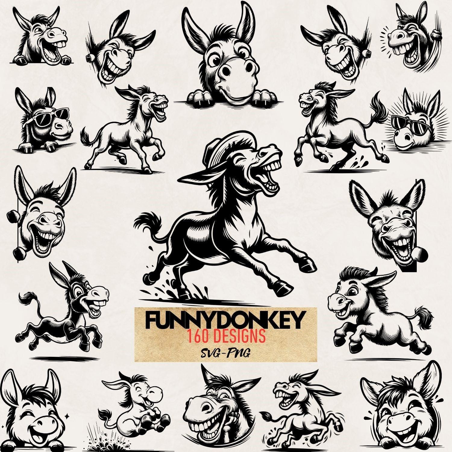 Funny Donkey SVG Bundle - Cartoon Donkey Clipart for Cricut, DIY Crafts ...