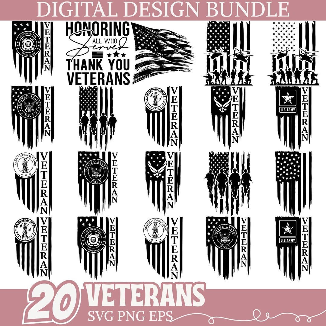 Veterans Day SVG Bundle American Flag Military Appreciation Clipart Set ...