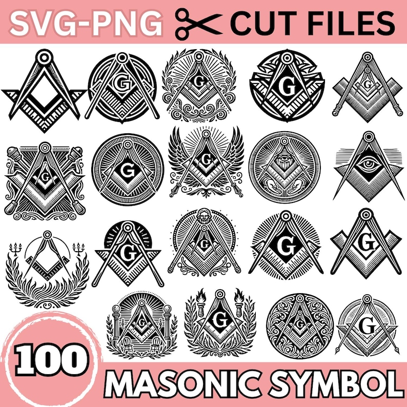 Masonic Symbol SVG PNG Bundle - 100 Freemason Cut Files for Cricut and ...