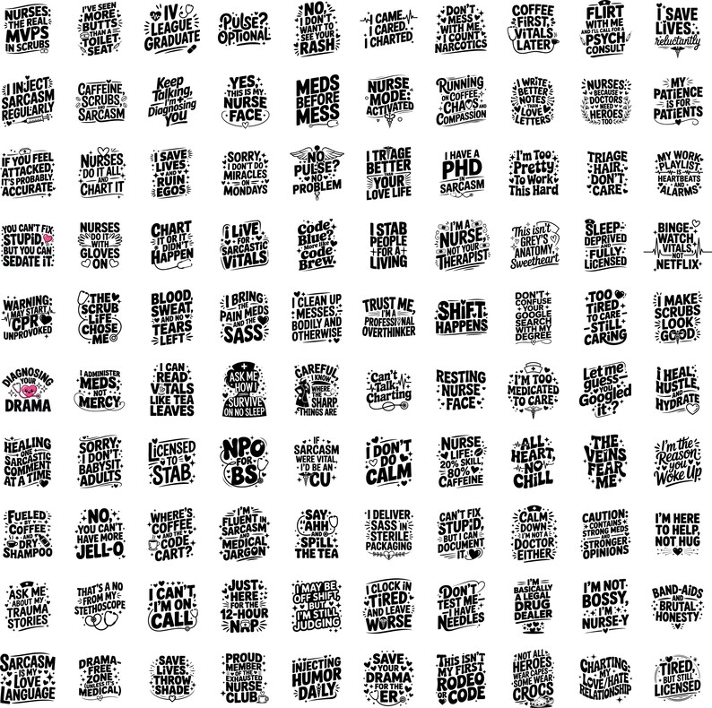 Funny Nurse Svg Bundle for Cricut – 100 Sarcastic Nursing Quotes Png ...