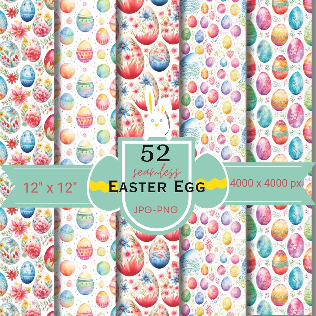 Easter Egg Seamless Digital Paper, 52 Watercolor Easter Backgrounds ...
