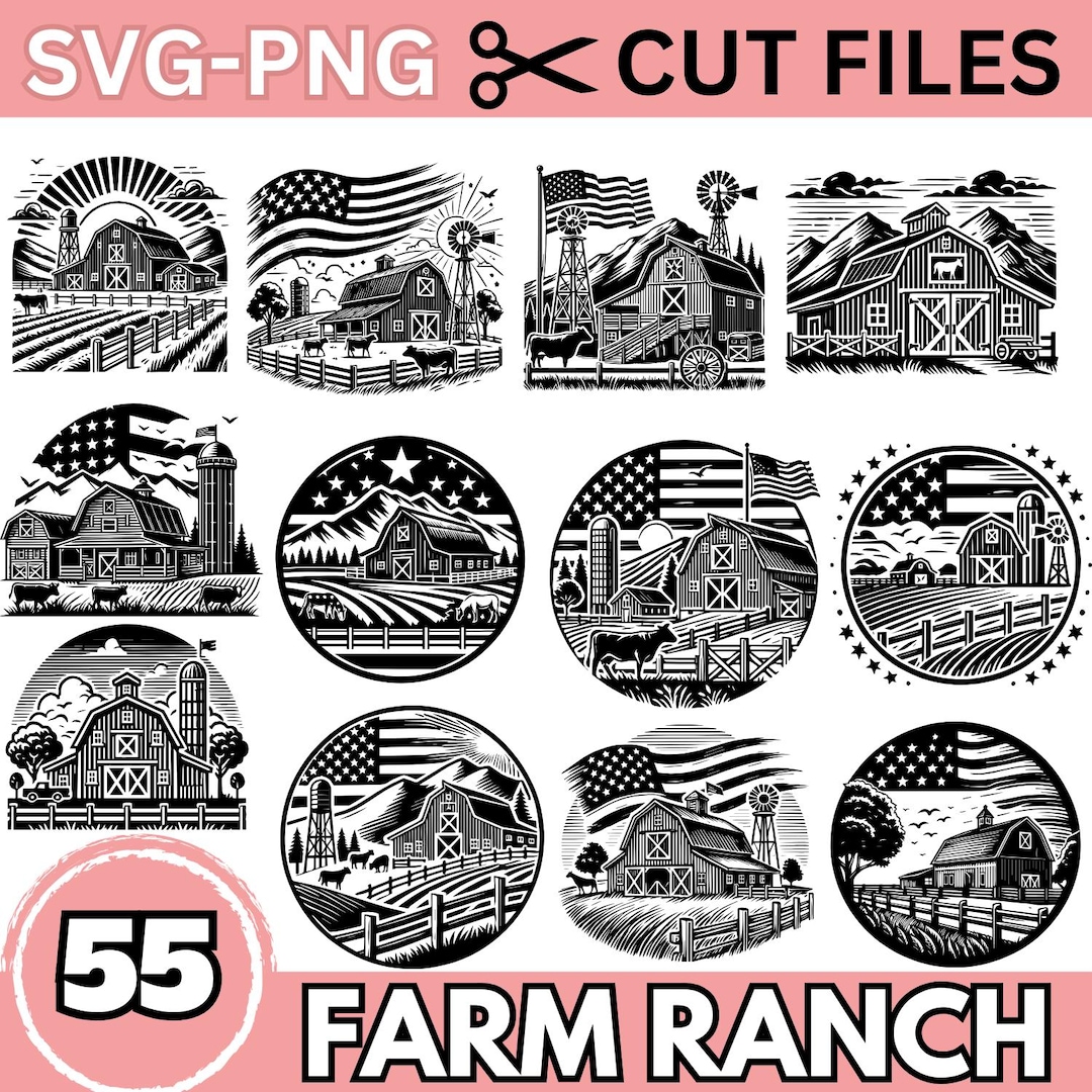 Farm Ranch SVG Bundle – Barnyard and Rural Landscape Designs for Cricut ...