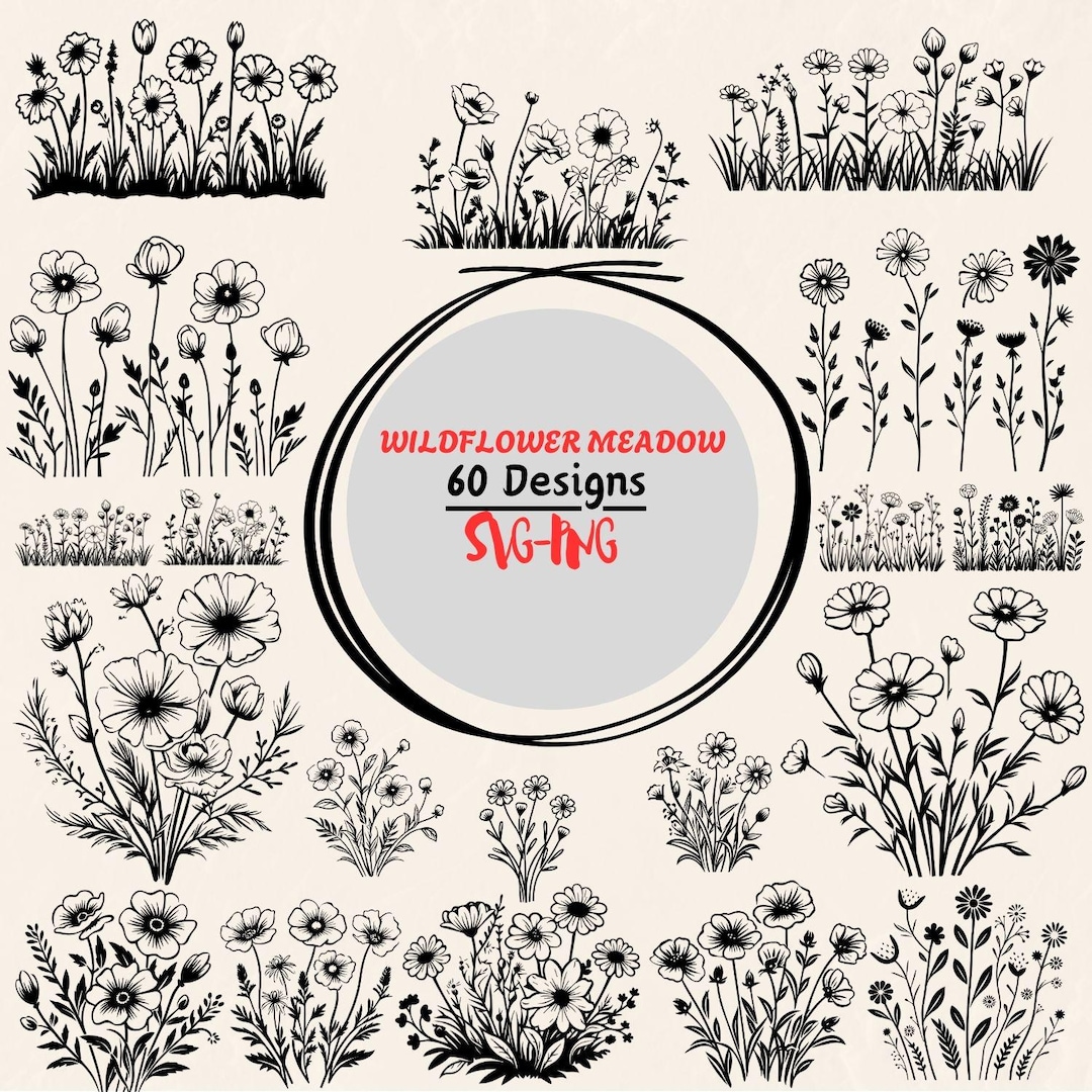 Wildflower Meadow SVG Bundle - Botanical Clipart for Cricut, DIY Crafts ...
