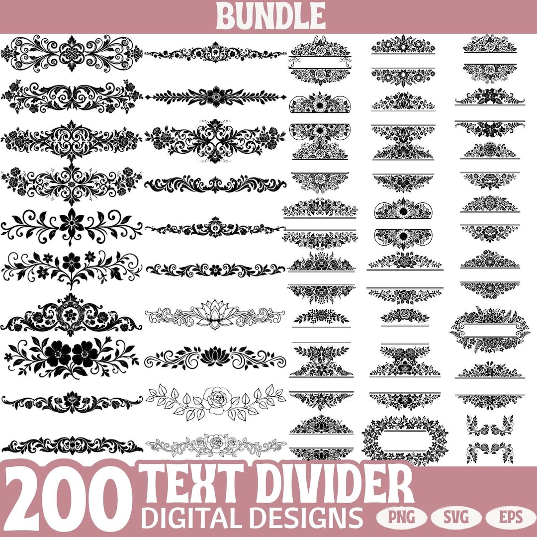 Elegant Text Divider Bundle SVG PNG EPS, Ornamental Flourish Borders ...