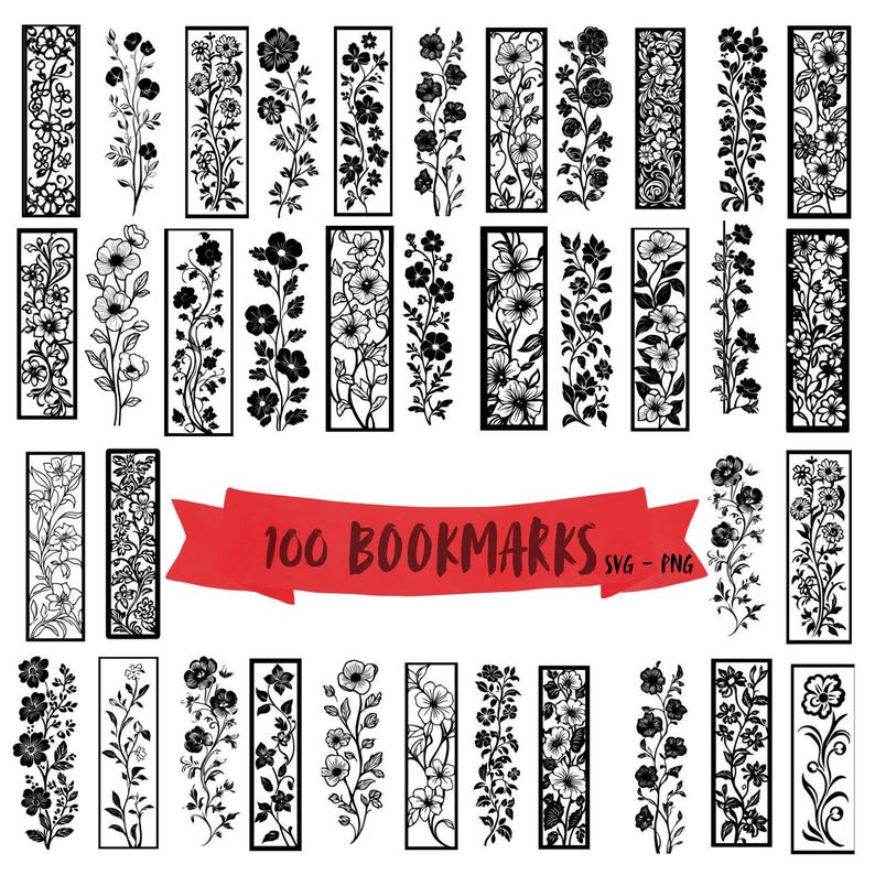 Floral Bookmark SVG Bundle – 100 Elegant Flower Bookmarks for Cricut ...