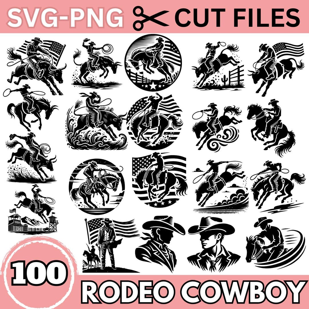 Rodeo Cowboy SVG PNG Bundle - 100 Western Cut Files for Cricut and ...