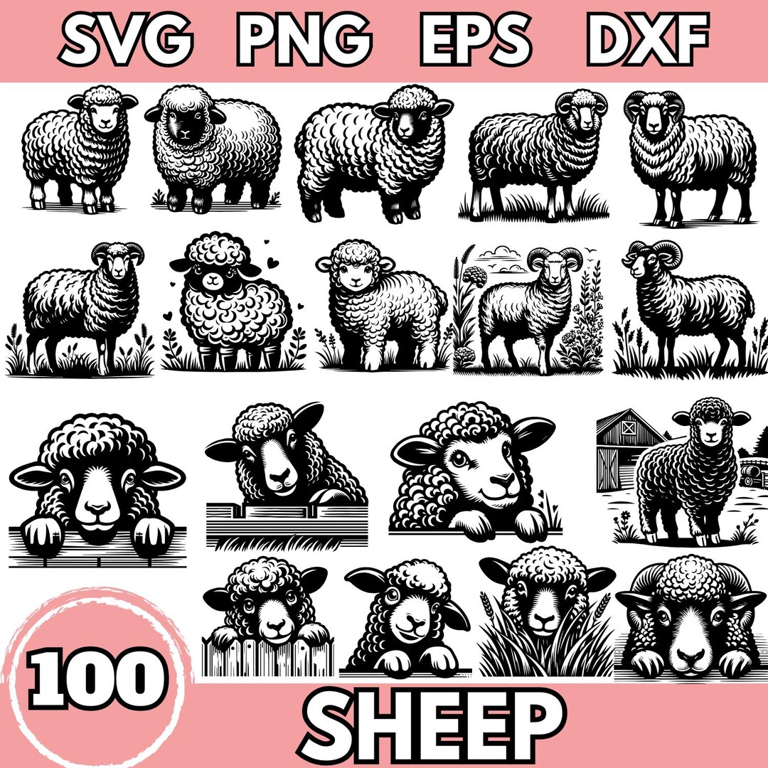 Sheep SVG Bundle, Farm Animal Clipart, Lamb PNG, Vintage Sheep Dxf ...