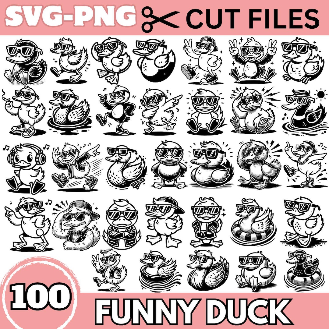 Funny Duck SVG PNG Cut Files | Cute Cartoon Ducks With Sunglasses ...