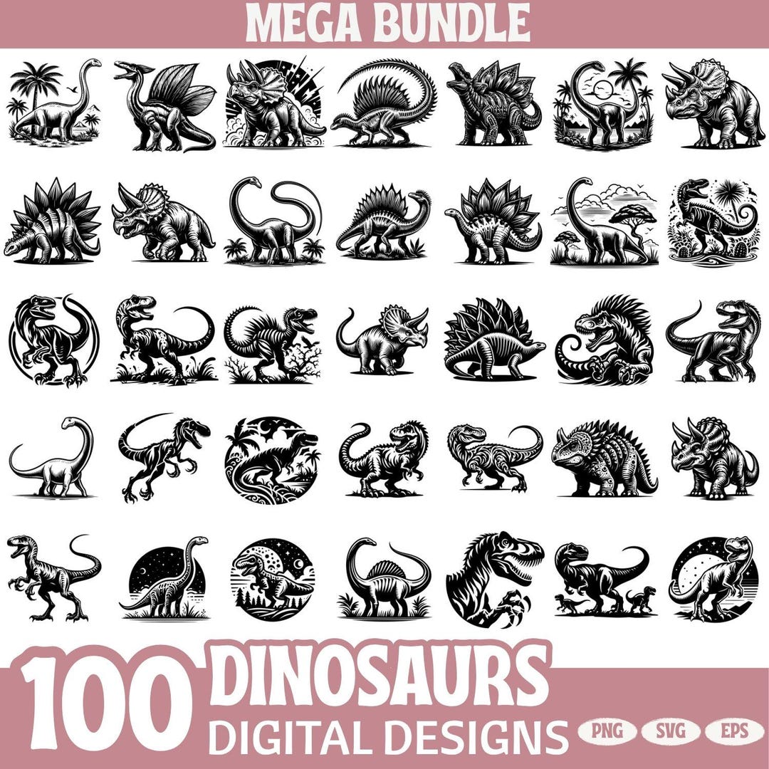 Dinosaur Digital Design Bundle PNG SVG EPS | Prehistoric Animal Clipart ...