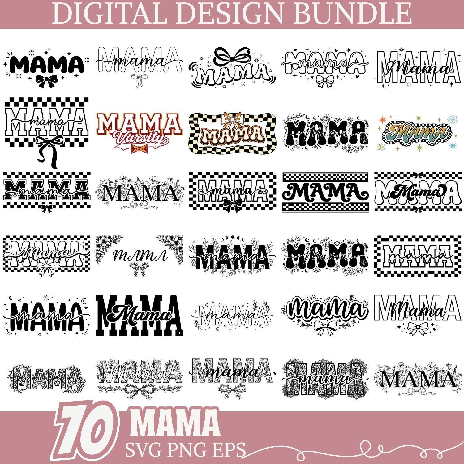 Mama SVG Bundle for Cricut and Silhouette | Retro Checkered Floral Mama ...