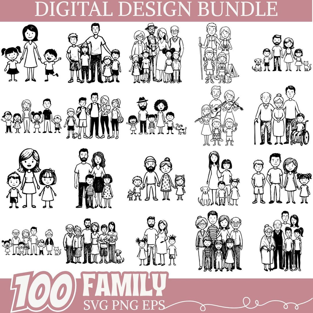Family SVG Bundle Cute Family Clipart Parents Kids Grandparents Multi ...
