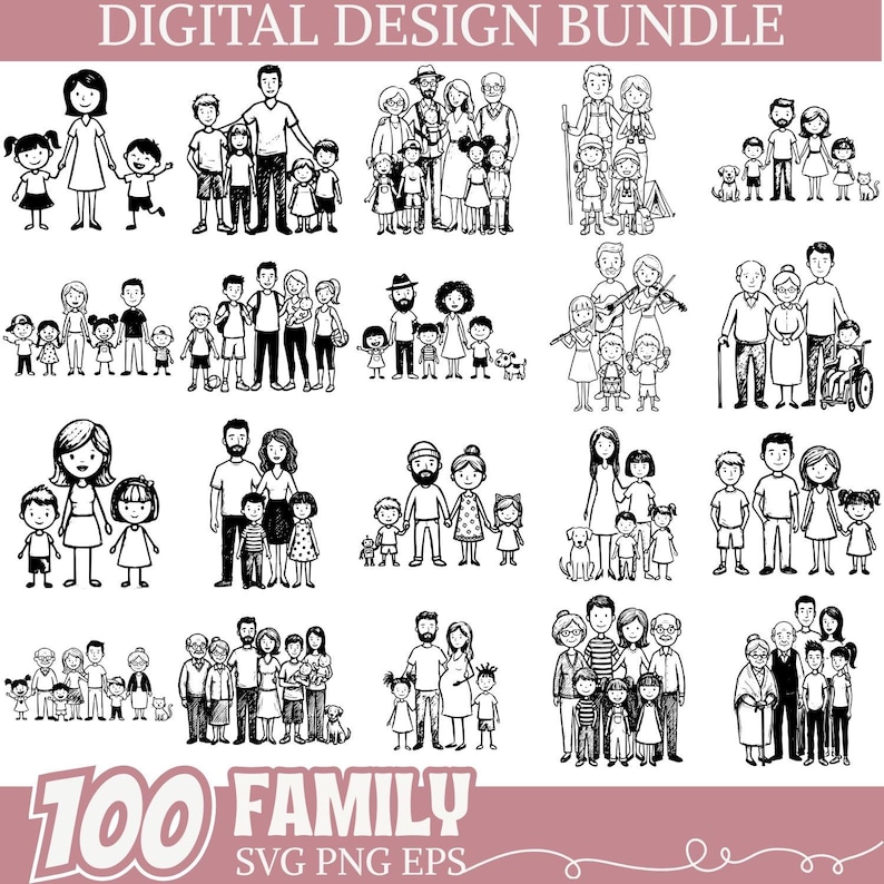 Family SVG Bundle Cute Family Clipart Parents Kids Grandparents Multi ...