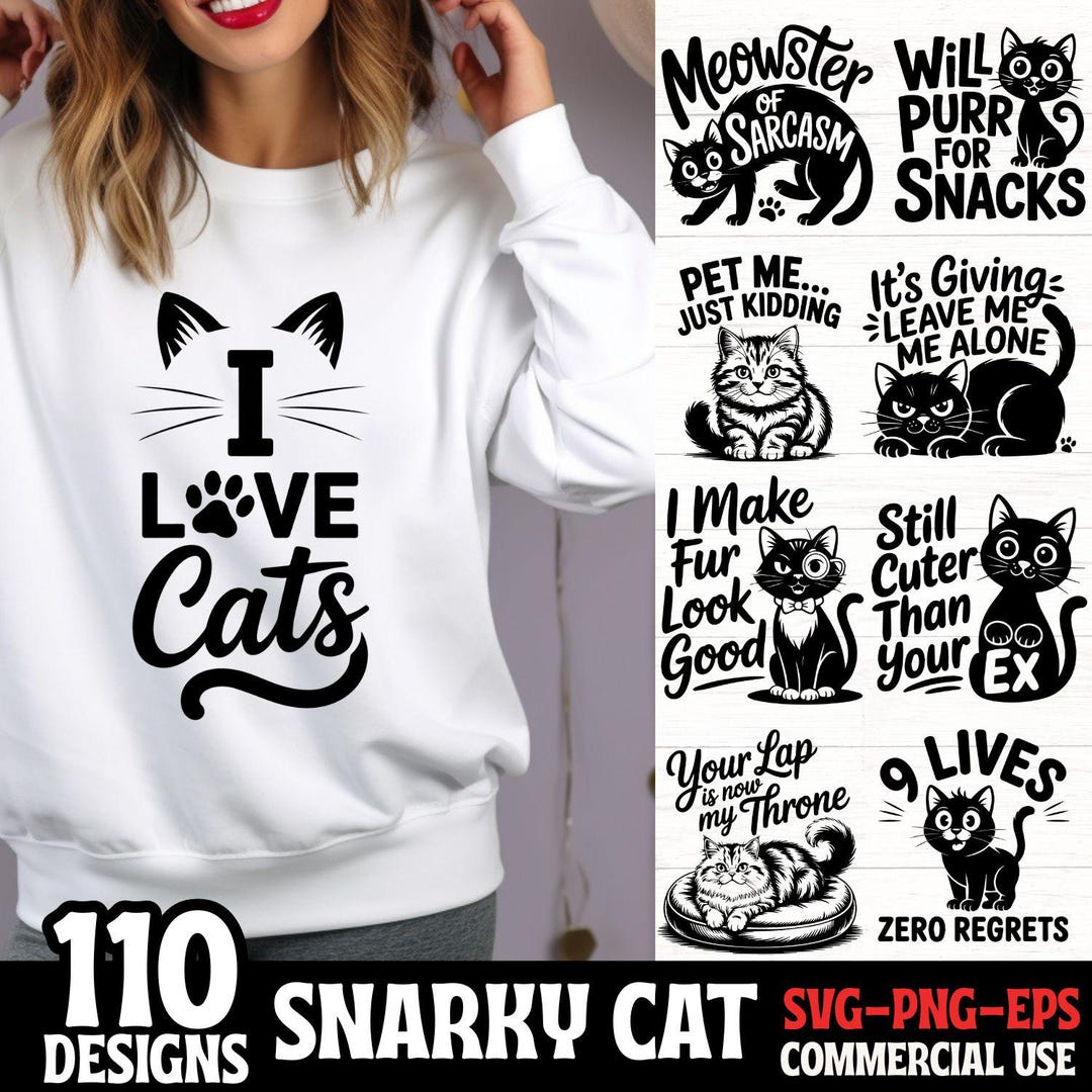 Funny Cat SVG Bundle for Cricut and Silhouette – 110 Snarky Cat Quotes ...