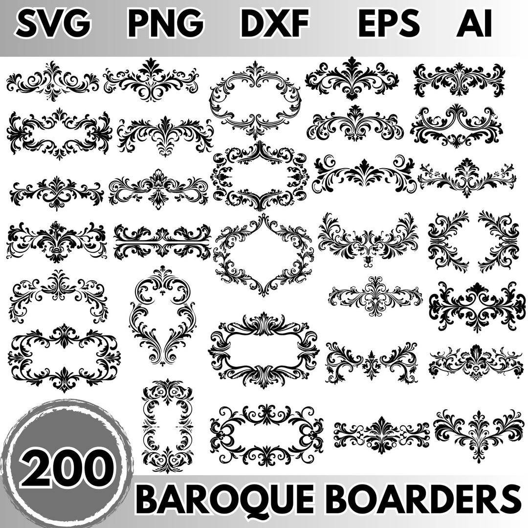 Baroque Borders SVG PNG Dxf EPS, Ornamental Frame Designs, Vintage ...