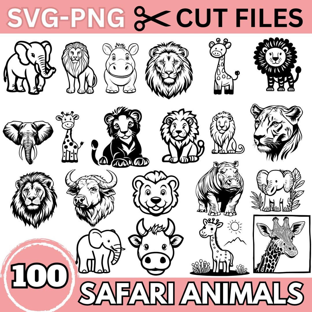 Safari Animals SVG PNG Bundle - 100 Wild Animal Cut Files for Cricut ...