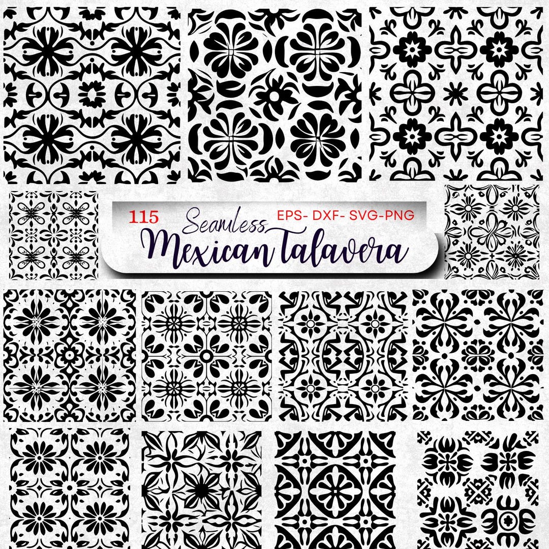 Mexican Talavera Tile Pattern Bundle | Seamless Floral & Geometric SVG ...