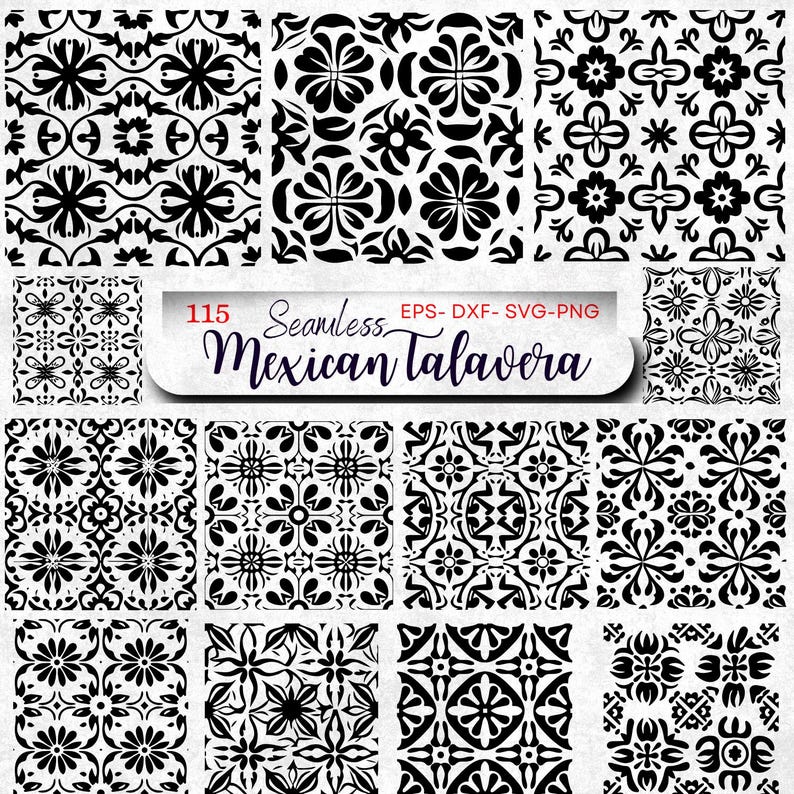 Mexican Talavera Tile Pattern Bundle | Seamless Floral & Geometric SVG ...