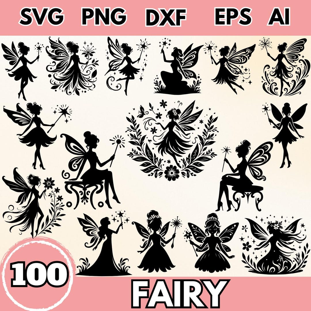 Fairy SVG Bundle, Magical Fairy Clipart, Fantasy Silhouette PNG, Fairy ...