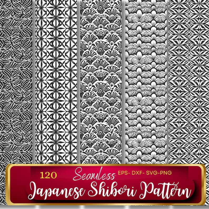Seamless Japanese Shibori Patterns Bundle | Traditional Black White ...