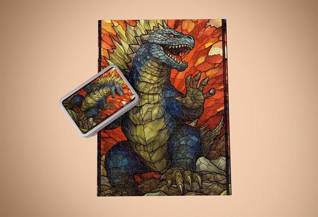 500 Piece Godzilla Stained Glass Effect Puzzle - Etsy UK