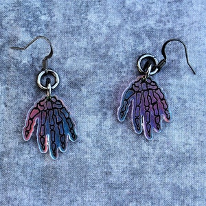 Holographic Skeleton Hand Earrings Black Halloween Jewelry - Etsy