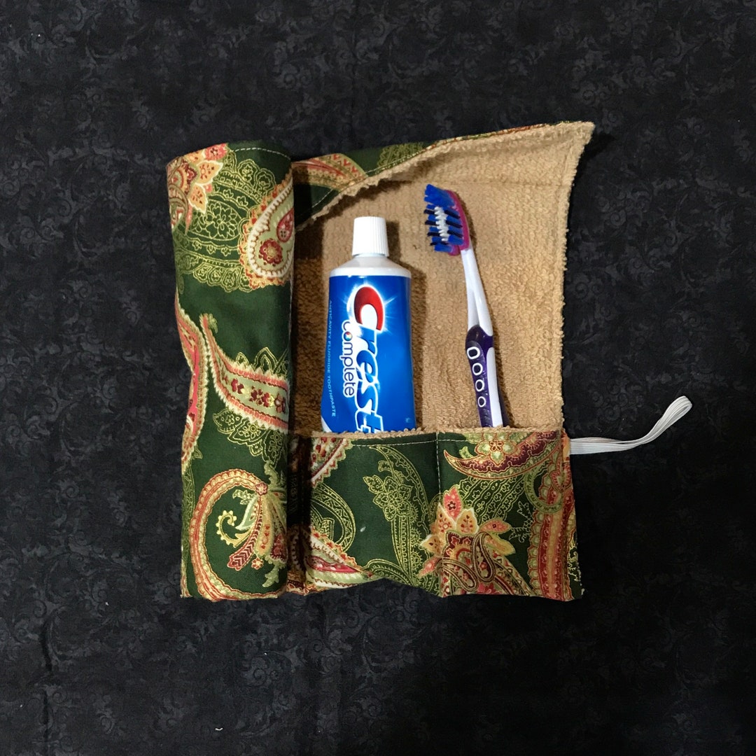 Make-Up Brush Storage, Washable Travel Bag, Green and Pink Paisley ...