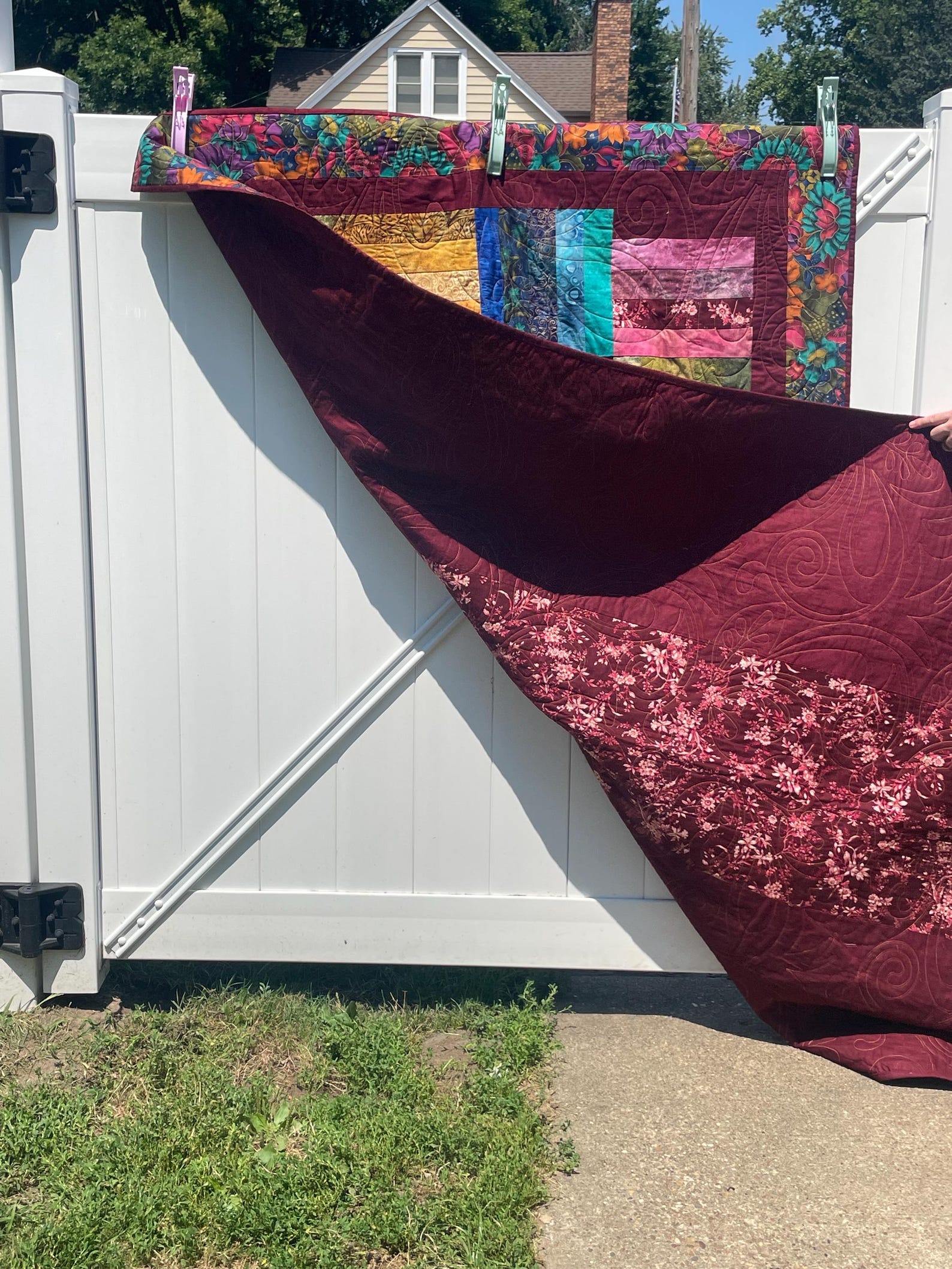 Rainbow Throw Quilt, Extra Large Table Runner, Rainbow and Gold Quilted ...