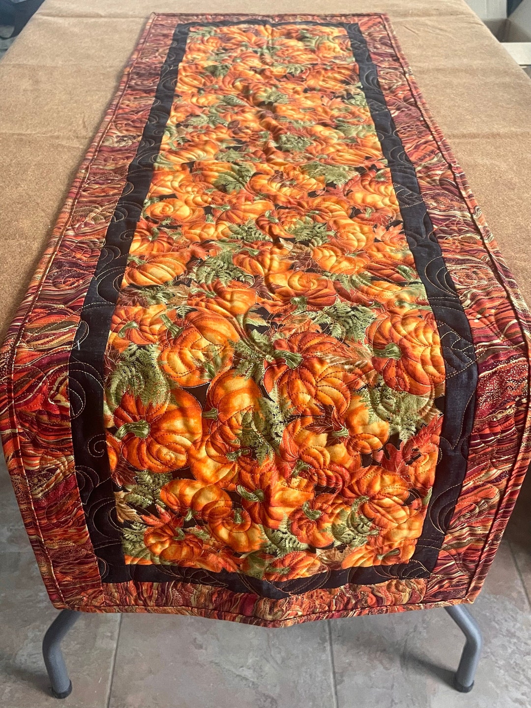 Fall Pumpkin Quilted Table Runner, Autumn Harvest Table Topper ...